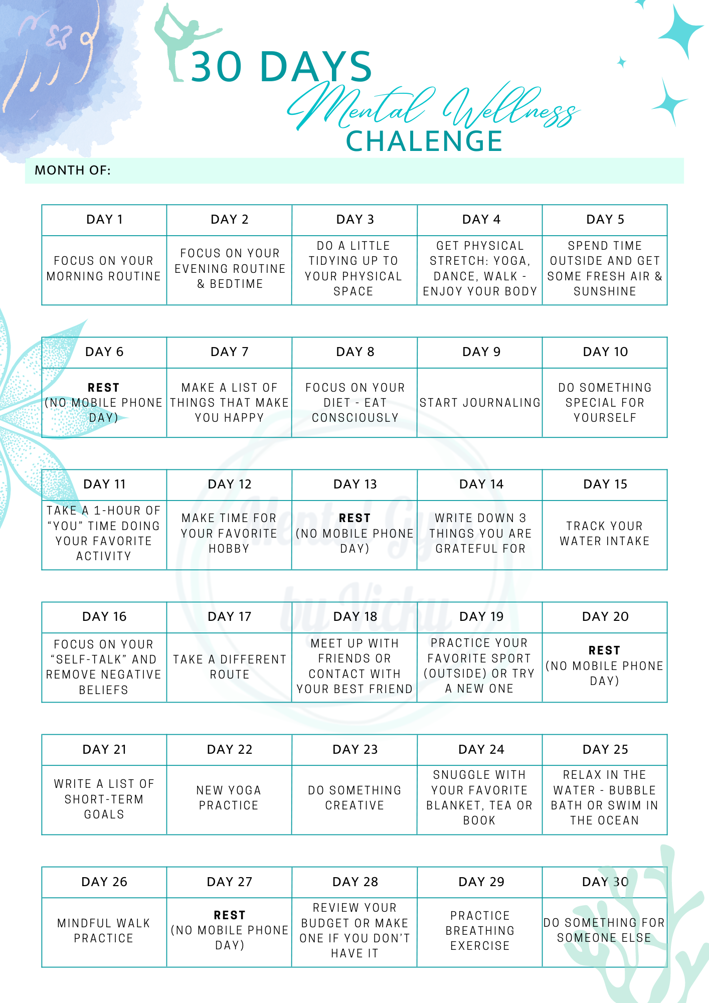 30 DAYS MENTAL WELLNESS CHALLENGE - PSYCHOLOGY